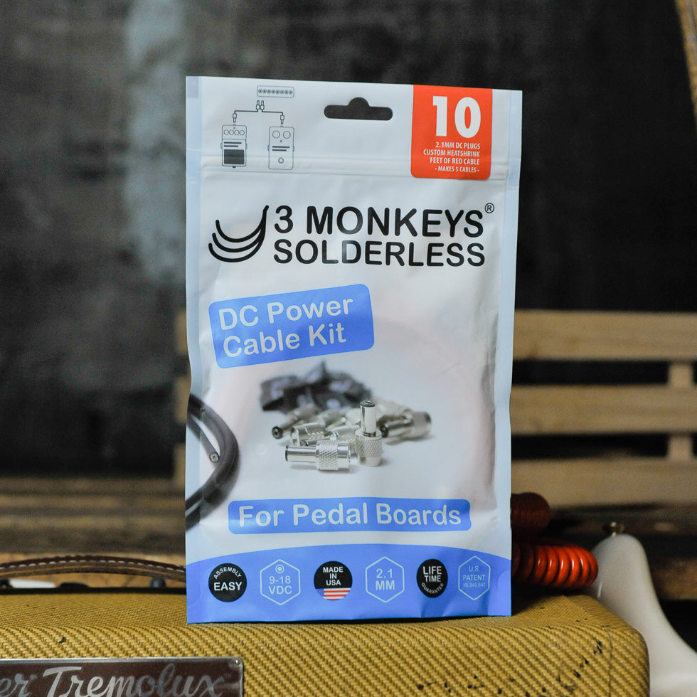 3 Monkeys Solderless DC Cable Kit 10 Plugs with 10ft Cable – Gladesville Guitar Factory